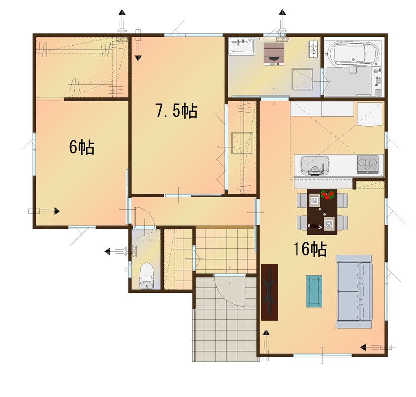 【ホームズ】南向きの陽当たり良好、シンプル2LDK平屋住宅（人見町C03）｜函館市、JR函館本線「函館」駅 函館バス「人見町」停歩5分 徒歩5分～6分の新築一戸建て