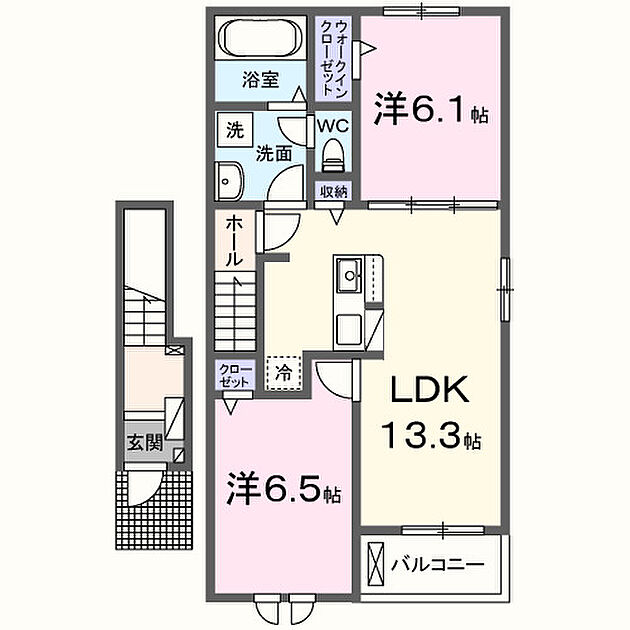 【ホームズ】でお部屋探し！ラディッシュ7 2階/204[2LDK/賃料9.65万円/59.55㎡]賃貸アパート住宅情報(物件番号:3701030-0316200、取扱い不動産会社:ハウスコム ...